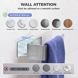 Wall Mount Towel Holder Self Adhesive Towel Rack 304 Stainless Steel Stick on Hand Towel Stand 8 Inch Heavy Duty Towel Hanger for Bathroom No Drilling Towel Bar Hardware Brushed Silver 1 PCS