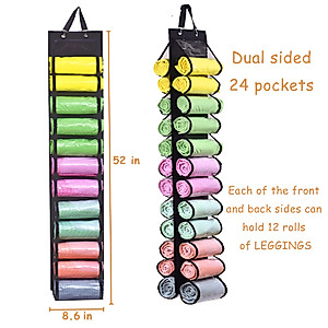 RZMAYIS Legging Storage Bag Storage Hanger Can Holds 24 Leggings or Shirts Jeans Compartment Storage Hanger, Foldable Leggings Organizer Clothes Portable Closets Roll Holder (Black)