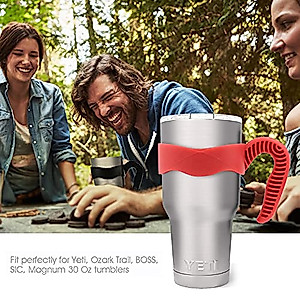 ALIENSX Tumbler Handle for YETI Rambler Cup, Anti Slip Travel Mug Grip Cup Holder for Stainless Steel Tumblers, Yeti, Ozark Trail, Rtic,Sic and More Tumbler Mugs BPA Free (RED, 30OZ)