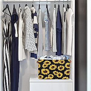 Sunflower Storage Baskets Bin, Collapsible Canvas Fabric Storage Bin Decorative Baskets Toy Organizer Rectangle Storage Boxes with Handles for Home Shelves Nursery,1Pack