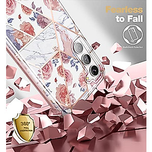 SURITCH for Samsung Galaxy S23 Plus Case, [Built-in Screen Protector] [Dual-Layer Protection ] Full Protection Shockproof Rugged Bumper Phone Cover for Samsung S23 Plus 6.6 Inch - Rose Marble