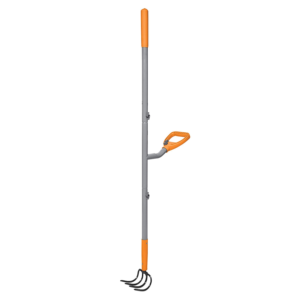 ErgieShovel ERG-CLTV45 w/54, 5-in-1 Impact Resistant Garden Soil Cultivator w/ 5-in-1 Piece Forged Steel Head, 4-Tine, 54-Inch Shaft, w/Patented Ergonomic Second Handle, Gray/Orange