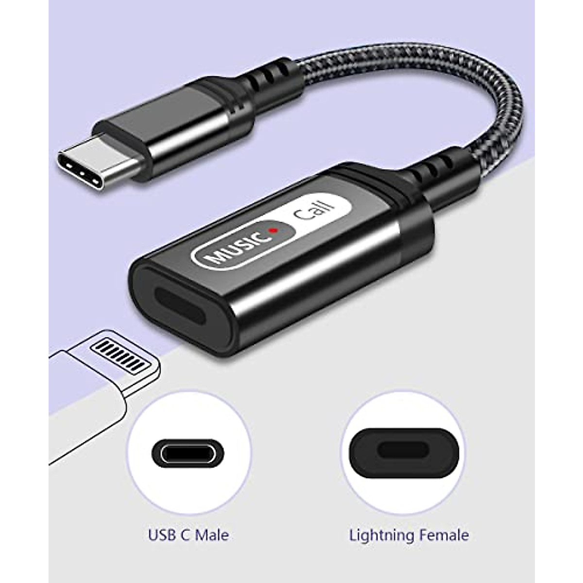 USB C to Lightning Audio Adapter USB Type C Male to Lightning Female Headphones Converter Compatible with iPhone 15/15Pro, iPad Pro, Galaxy S23/S22, MacBook USB C Laptop(Audio Only, Not for Charging)