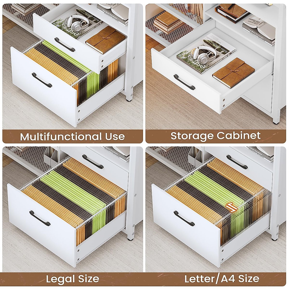 SEDETA White Computer Desk with Drawers, 55" Home Office Desk with File Drawer and Storage Shelves, L Shaped Gaming Desk with LED Lights and Monitor Shelf