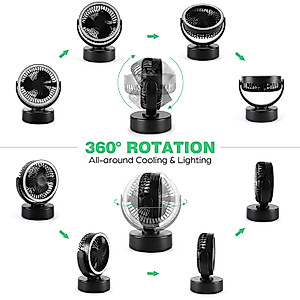 Odoland Portable Camping Fan with LED Lantern, Battery Operated Tent Fan Light Lamp with Hanging Hook for Camping, Hiking, Hurricane, Outages, Emergency Gear