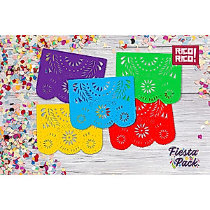 RICO RICO - Plastic Papel Picado 1 Pack, Ideal for a Mexican Fiesta, Cinco de Mayo, Mexican Themed Party and Fiesta Party Decorations,16 Feet Long - 10 Unique Designs.