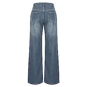 Women High Waisted Pants Wide Leg Pants Drawstring High Waisted Loose Denim Pants Plus Size Baggy Pants with Pockets