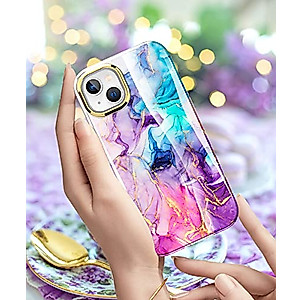 Hocase for iPhone 14 Plus Case, (with Built-in Screen Protector) Shockproof Slim Soft TPU+Hard Plastic Full Body Protective Case for iPhone 14 Plus (6.7" Display) 2022 - Watercolor Marble