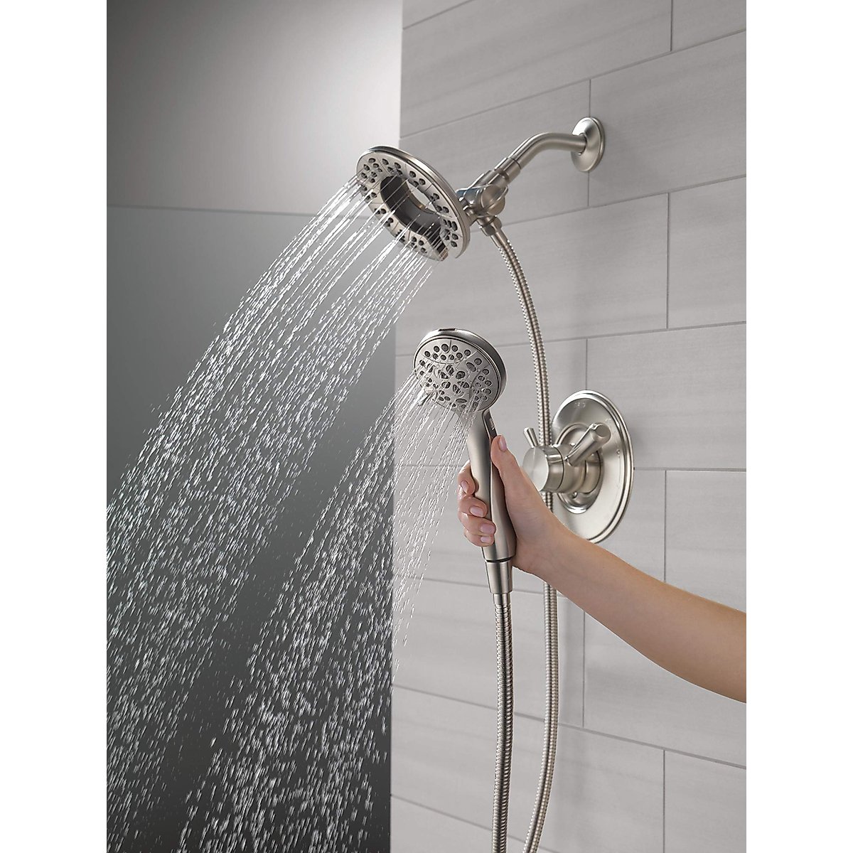 Delta Faucet Linden 17 Series Dual-Function Shower Faucet, Shower Trim Kit with 4-Spray In2ition 2-in-1 Dual Hand Held Shower Head with Hose, Chrome T17293-I (Valve Not Included)
