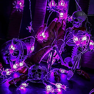 Halloween Spider Lights 30 LEDs Spider String Lights 9.8 Feet Battery Operated Purple Halloween String Lights 2 Modes Spooky Wall Decoration Lights for Halloween Window Porch Outdoor Indoor Decor