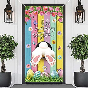 FARMNALL Easter Door CoverBunny Egg Rabbit Decor Daisy Decorations Door Banner Farmhouse Holiday Decor Pattern Easter Season Supplies for Home Office