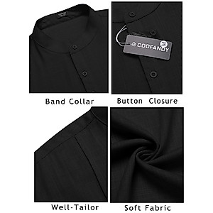 COOFANDY Men's Henley T-Shirts Short Sleeve Casual Band Collar Black Shirts Fashion Linen Tee Summer Beach Hippie Party Wear