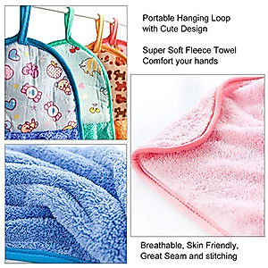 PINOWU [6 Pack] Super Soft Hanging Hand Towel for Kitchen and Bathroom, Ultra Absorbent Thick Coral Velvet Hand Towels Washcloth with Hanging Loop, Fast Drying Microfiber Towel 12”x16”