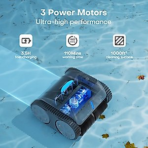 Ofuzzi Terrain 10 Cordless Robotic Pool Cleaner, 3-Motor Power Scrubbing, Wall-Climbing Pool Vacuum with Smart Navigation, 110 Mins Runtime Pool Robot Cleaner for In Ground Pool Up to 50 ft