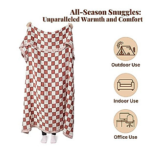 Folkulture 100% Cotton Throw Blanket, Rust Checks, 50x60in, Soft, Lightweight, Travel, Napping, All Seasons, Machine Wash