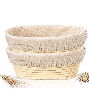 KONGDY Banneton Bread Proofing Basket 2 Pack 10 Inch Oval Bread Proofing Basket, Sourdough Bread Baking Food Tools for Making Baking Fermentation Food Storage Tools