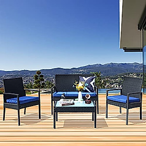 KAWIVAST 4 Pieces Patio Furniture Set, Wicker Patio Furniture Sets, PE Rattan Outdoor Furniture, Outdoor Conversation Sets, Deck Furniture Sets, All-Weather Patio Furniture