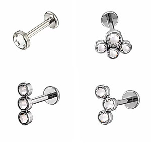 Piercingpops 6PCS 16G Tiny CZ Crystal Labret Piercing Stainless Steel Tragus Helix Lip Monroe Body Piercing Stud (6pcs Crystals Style) (Crystals Style)