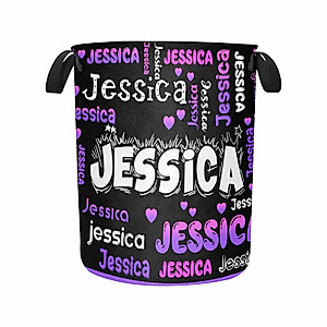 MyPupSocks Customized Laundry Basket with Name, Custom Purple Black and White Name Waterproof Laundry Hamper with Handles Personalized Dirty Clothes Storage Basket for Bathroom Bedroom, Large