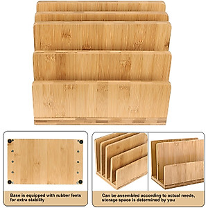 100% Bamboo Desk File Mail Organizer Countertop, 4 Slots Wood Desktop File Folder Sorter Holder Organizer for Document Letter Envelope Mail Paper Folder Bill Filing, Paper Letter Desk Tray Organizer