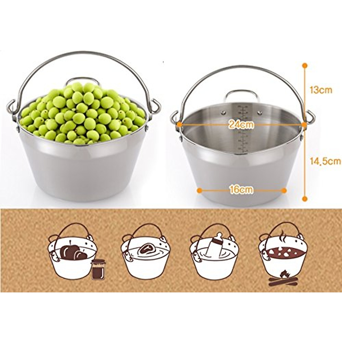 Homemade Jam Pot Stainless Steel Maslin Pan For Jelly & Soup,Canning Tools (4.5Litre - 4qt)