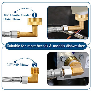 Dishwasher Installation Kit - 10 FT Stainless Steel Braided Dishwasher Hose kit,Food Grade PEX Inner Tube Dishwasher Water Line with 3/8"x3/8"x3/8" Add A Tee,3/8"x3/8"MIP Elbow,3/8"x3/4"FHT Elbow