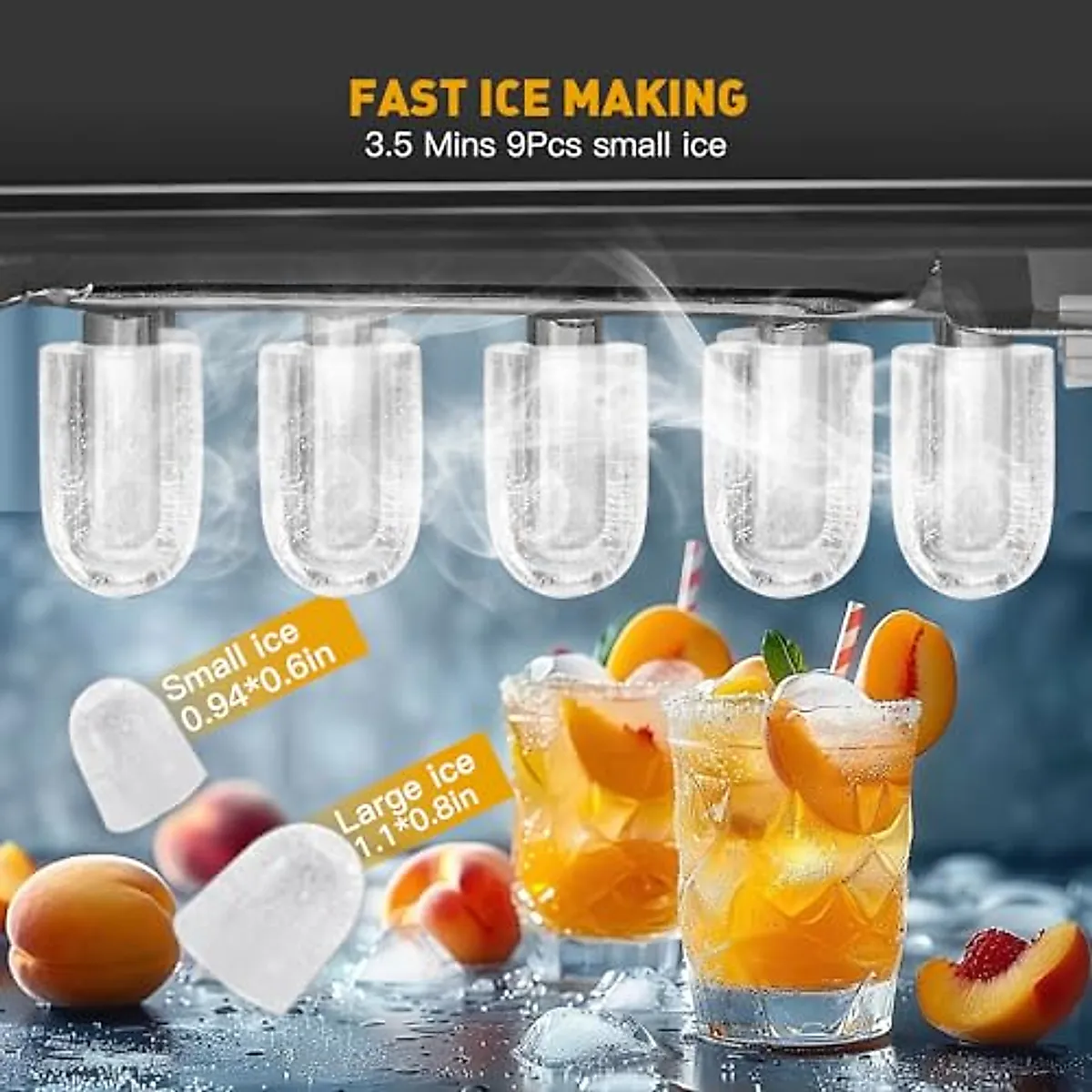 38lbs per Day Ice Maker Machine, Large Capacity Countertop Self-Cleaning, Fast Making 9 Ice Cubes in 3.5 Mins, 2 Bullet Sizes, Quiet Operation for Kitchen, Camping, RV, and Parties