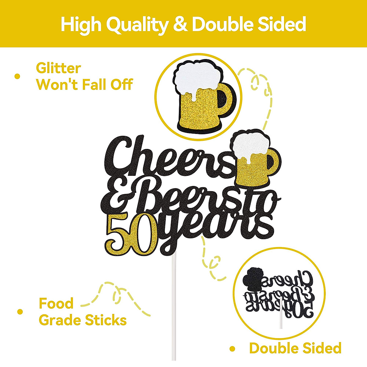 50th Birthday Decorations, 50 Years Anniversary Decorations for Men Women, Cheers to 50 Years Banner with 50 Years Old Cake Topper, Black Gold Glittery Circle Dots Garland for 50 Birthday Wedding