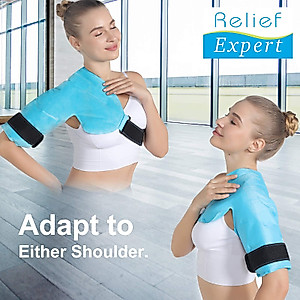Relief Expert Extra Large Shoulder Ice Pack Wrap Reusable Rotator Cuff Cold Compression for Left or Right Shoulder and Upper Arm, Large Gel Cold Pack Wrap for Arm with Soft Plush Lining - Blue