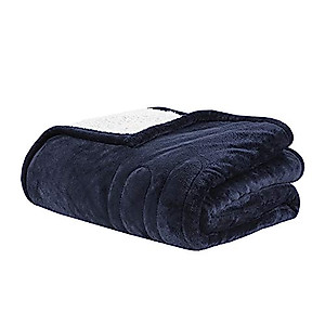 Woolrich Heated Plush to Berber Electric Blanket Throw Ultra Soft Knitted , Super Warm and Snuggly Cozy with Auto Shut Off and Multi Heat Level Setting Controllers, Throw: 60x70", Indigo