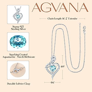 AGVANA March Birthstone Jewelry Aquamarine Necklace for Women Sterling Silver Rose Flower Heart Pendant Necklace Fine Jewelry Anniversary Birthday Gifts for Women Wife Lady Her