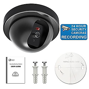 WALI Dummy Fake Security CCTV Dome Camera with Flashing Red LED Light with Security Alert Sticker Decals (SD-1), Black