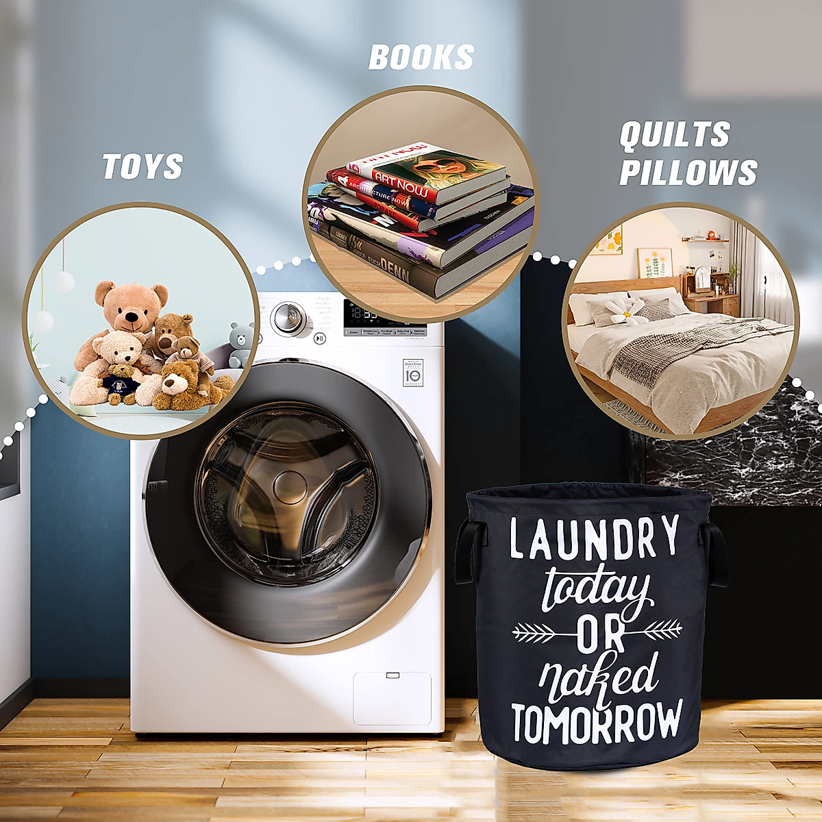 Wash Today Laundry Basket Foldable Oxford Cloth Funny Tote Bag Laundry Hamper Clothes Storage Bucket Organizer For Bathroom/Laundry Storage/Bedroom Storage Basket 17.7x13.7 Inch