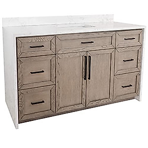 Kitchen Bath Collection Palisade 60-inch Single Bathroom Vanity (Engineered Marble/Gray Oak): Includes Gray Oak Cabinet with Engineered Marble Waterfall Countertop and White Ceramic Sink