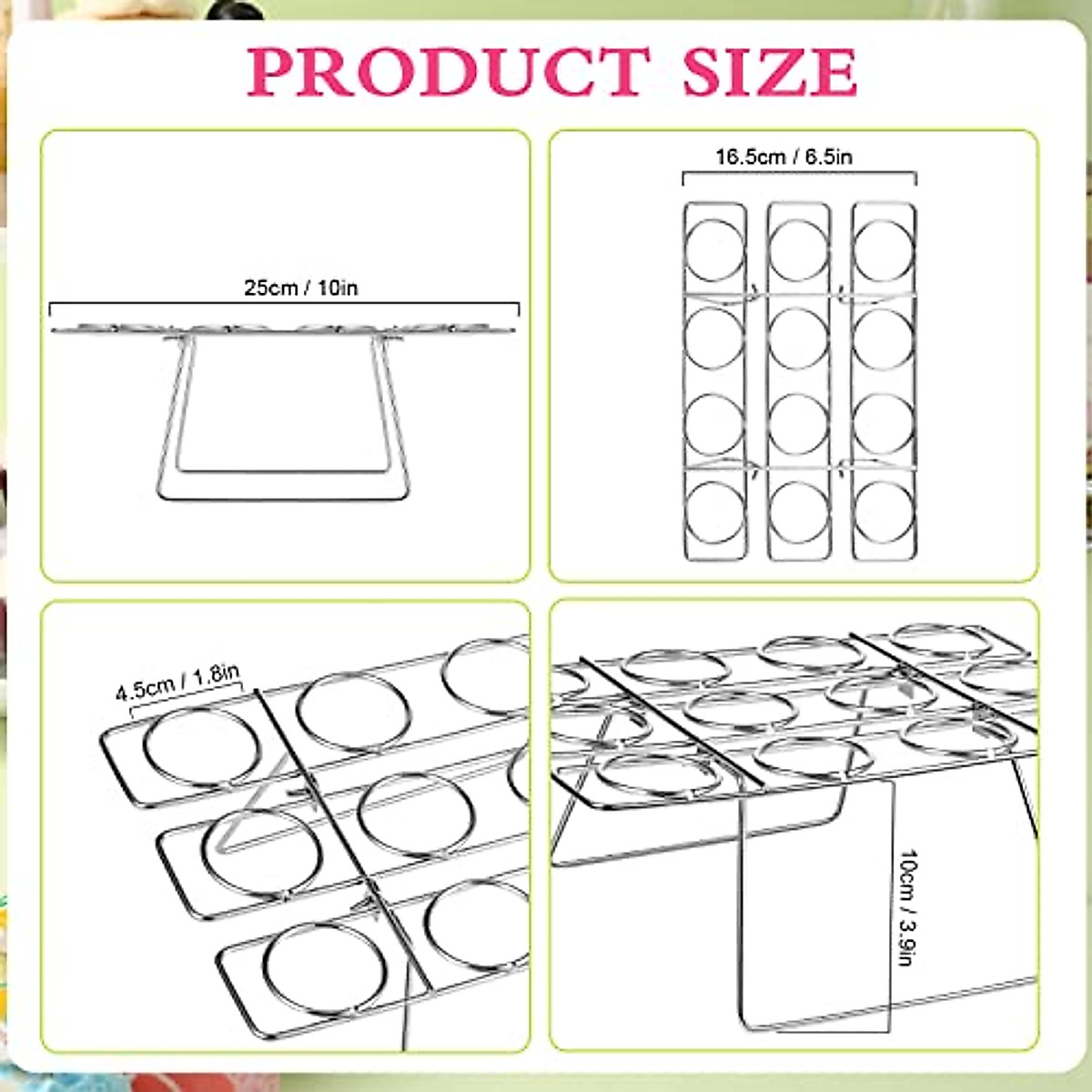 Sawysine Cupcake Cones Baking Rack 2 Pcs Stainless Steel Ice Cream Cone Cupcakes Holder 12 Cavity Stand Display Racks Stands for Home Kitchen Cooking, Silver