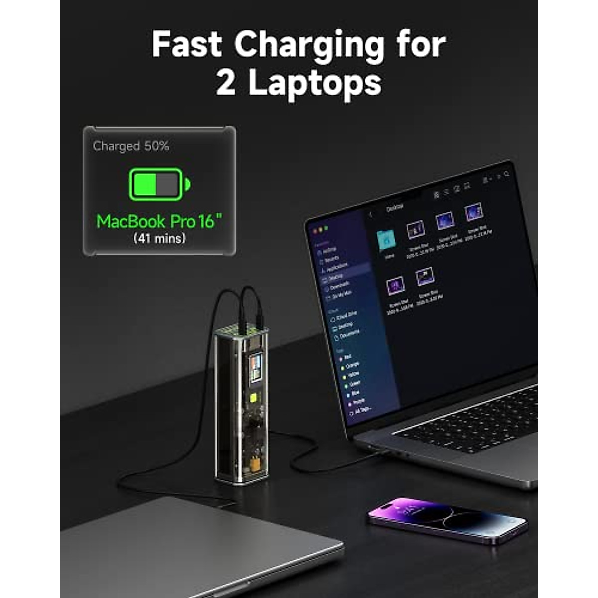 Haycide Portable Phone Charger for iPhone 14/13, 20000mAh Laptop Power Bank with 155W Output,3 Port USB C See-Through Battery Bank with IPS Digital Display for MacBook,iPad,iPhone,Samsung,Dell etc