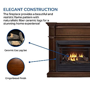 Duluth Forge Dual Fuel Ventless Gas Fireplace System with Mantle, Thermostat Control, 5 Fire Logs, Use with Natural Gas or Liquid Propane, 26000 BTU, Heats up to 1350 Sq. Ft., Gingerbread Finish