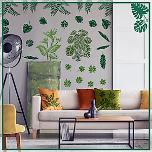 9 Pieces Reusable Painting Stencil Tropical Stencil Plastic Paint Stencils Summer Pattern Drawing Templates Stencils Reusable Craft Stencils for Painting (Leaves,9.8 x 9.8 Inches, 13.8 x 10.2 Inches)