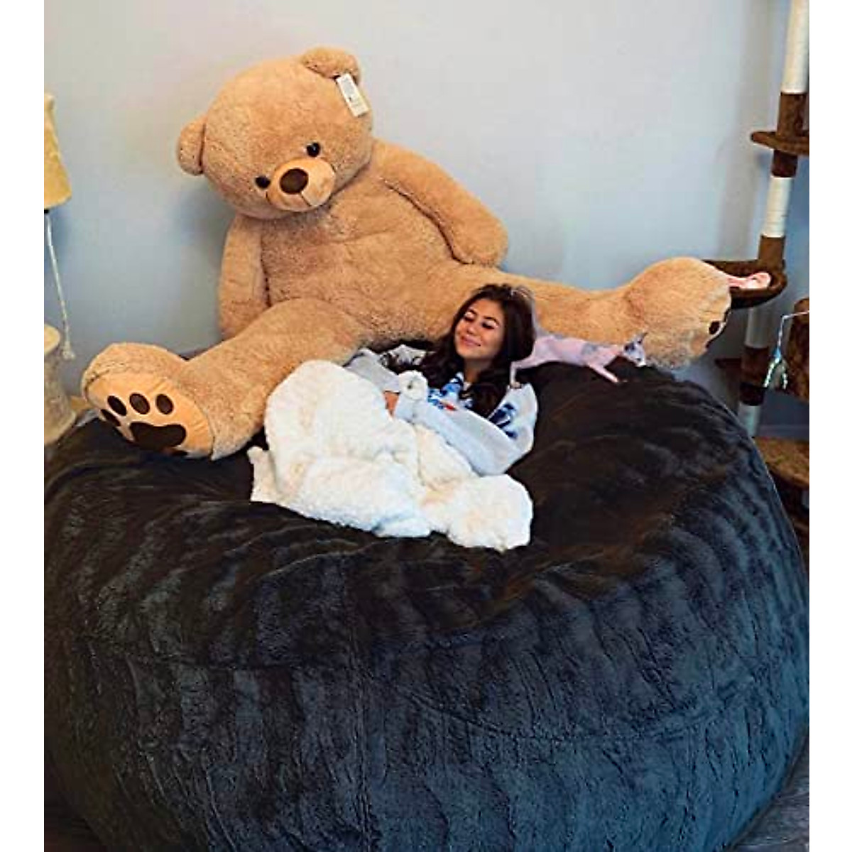 5FT Giant Fur Bean Bag Chair Cover, Ultra Soft Bean Bag Bed for Adults (No Filler, Cover only), Big Round Soft Fluffy Faux Fur Bean Bag Lazy Sofa Bed Cover, Machine Washable Big Size Bean Bag Cover