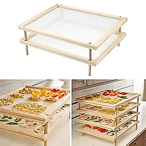 CHICOMFY Wooden Pasta Herb Drying Rack Stackable Food Dryer with Net Multipurpose 2-Tier Noodle Vegetables Dryer Holder (Two Tier)