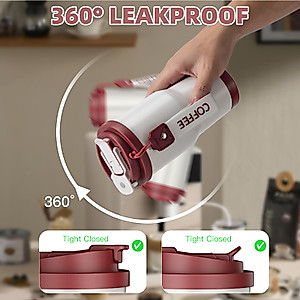 MURRICON 18 oz Stainless Steel Travel Coffee Mug,Vacuum Insulated Coffee Tumbler,Portable Coffee Cups with Lid and Straw,Red