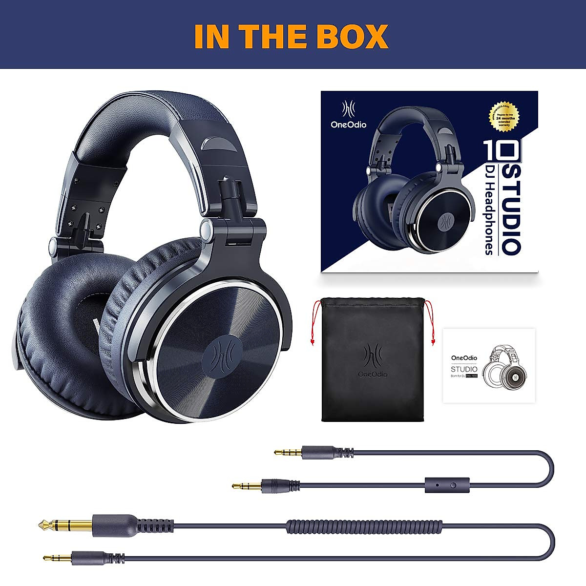 OneOdio Over Ear Headphone, Wired Bass Headsets with 50mm Driver, Foldable Lightweight Headphones with Share Port and Mic for Recording Monitoring Mixing Podcast Guitar PC TV (Dark Blue)