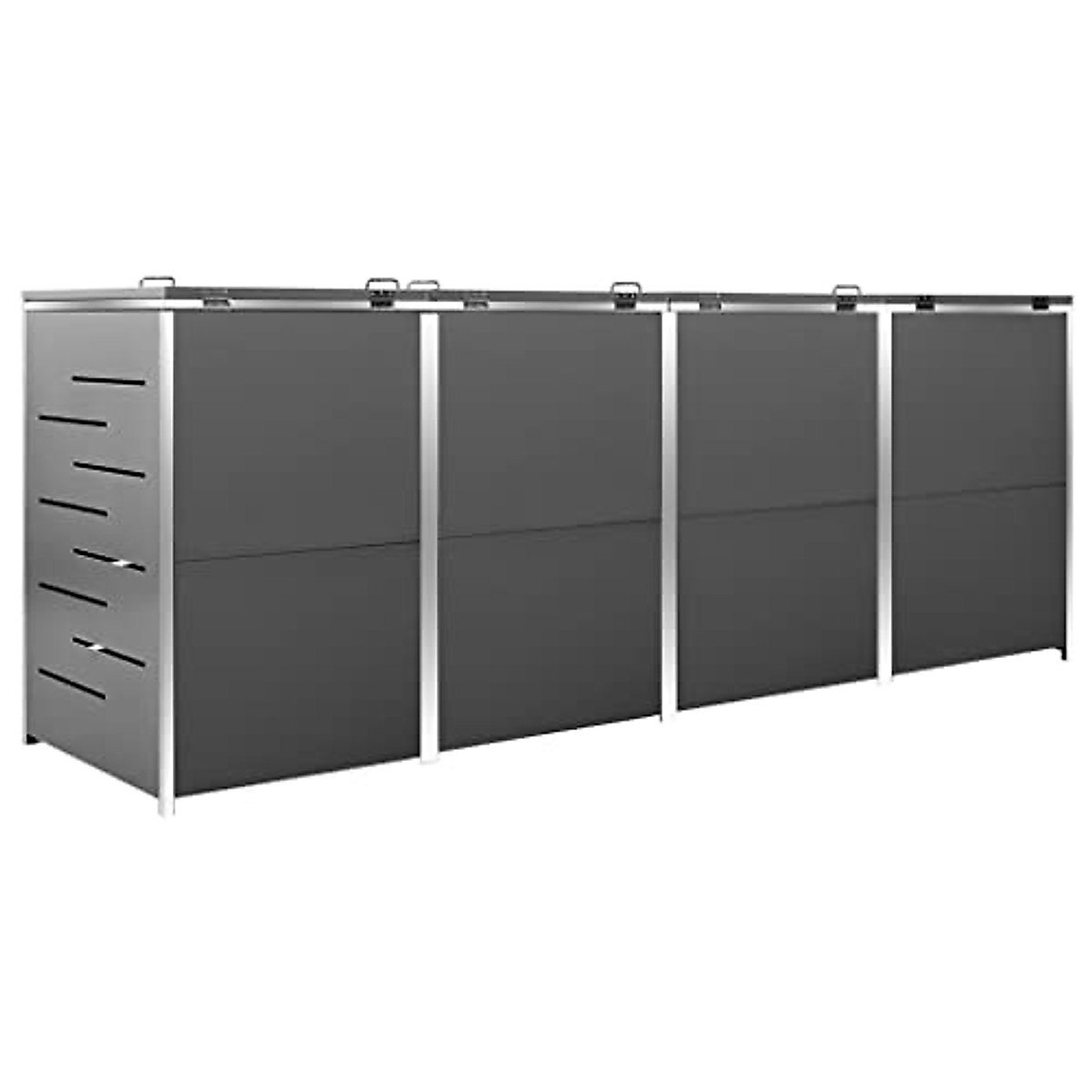 Canditree Outdoor Large Storage Shed for Garbage Cans, Stainless Steel Quadruple Wheelie Bin Shed with 4 Doors for Patio (Anthracite)