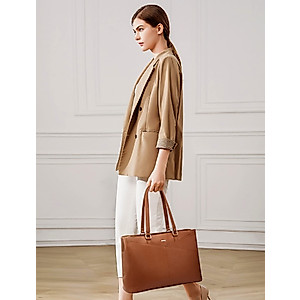 Laptop Tote Bag for Women 15.6 Inch Waterproof Leather Computer Bags Women Business Office Work Bag Briefcase Brown