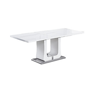 63"/78.7" Extendable Dining Table with Butterfly Leaf, High Gloss Lacquer Coating and Pedestal Base in White/Chrome