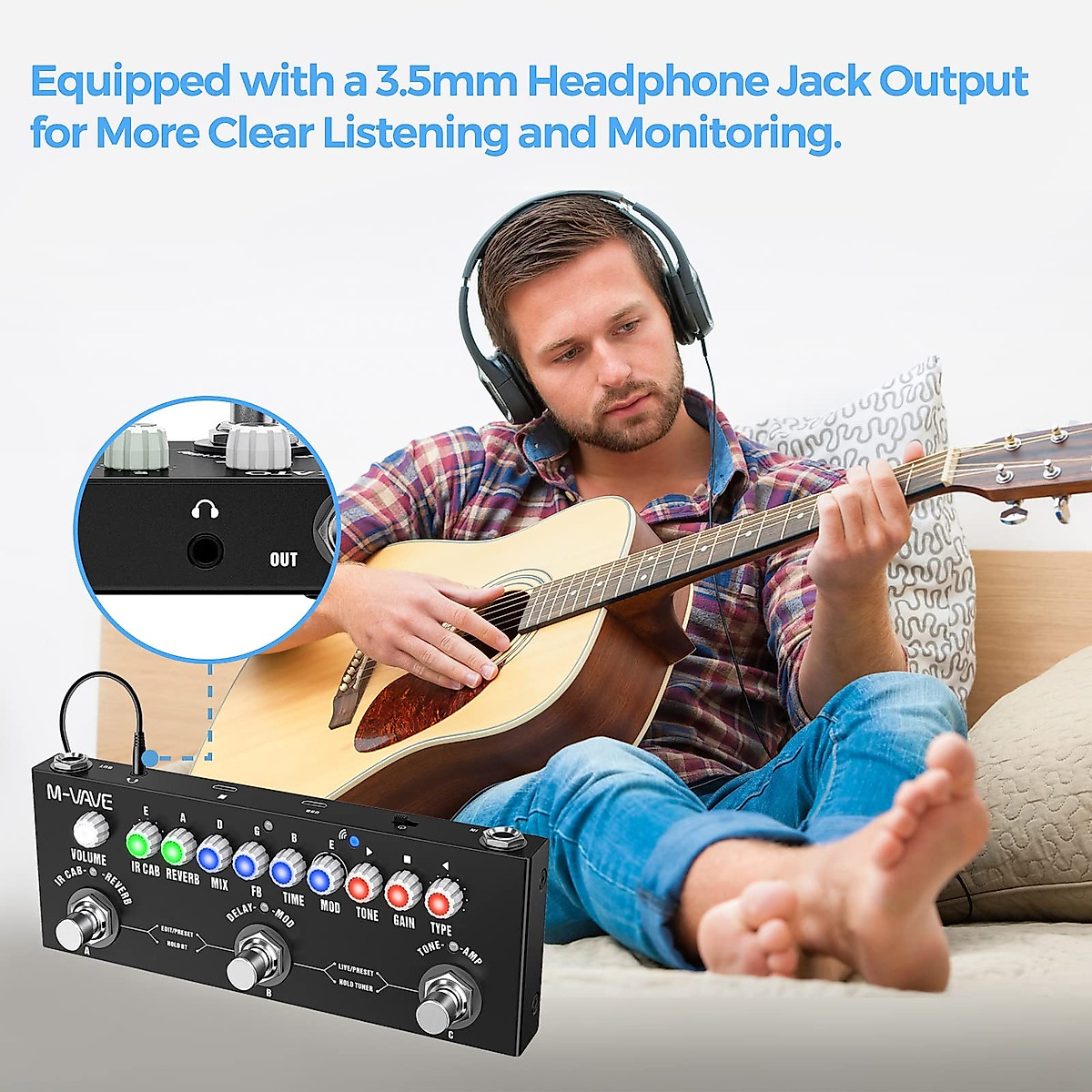 Multi Effects Guitar Pedal with Chorus Delay Reverb Distortion Overdrive, Bluetooth, Built-in Battery, designed for Electric Guitar.