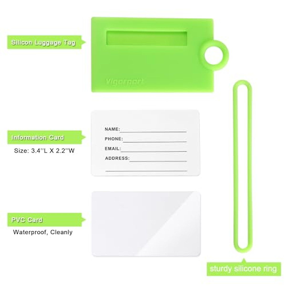 Vigorport Initial Luggage Tags for Suitcase, 3 Pack Bright Silicone Bendable Tags with Privacy Name Card for Travel Sports Easy Identification(Letter A)