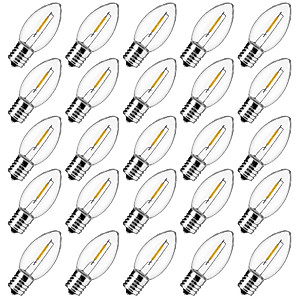 Minetom 25 Pack C9 LED Christmas Light Bulbs, Clear Plastic C9 Shatterproof LED Bulbs Replacement for Christmas String Lights, E17 Intermediate Base, Commercial Dimmable Holiday Bulbs, Warm White