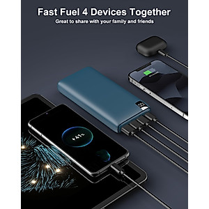 IXNINE Power Bank 26800mAh Portable Charger, High Capacity Phone Charger Compact External Battery Pack with LED Display and 4 Fast Charging Outputs for Cellphone Tablet Survival Gear (Blue)