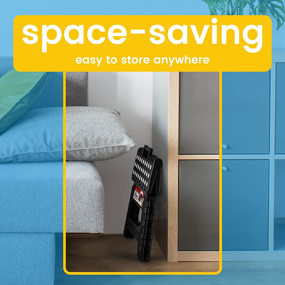 ACSTEP Folding Step Stool 9'' Tall Kids Step Stool Holds Up to 300 lb Plastic Foldable Step Stools for Kids Non-Slip Surface with Carry Handle Collapsible Stool for Home and Outdoor(Black)